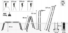 Multifunkční žebřík 4x3 příčky + podlážka DRABEST DU4x3 STEEL 125 kg