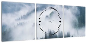 Obraz - Stromy v mlze (s hodinami) (90x30 cm)