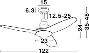 NV 5267301 Stropní ventilátor se světlem SAMOA tělo z oceli matná bílá a sklo 3ABS LED 18W 3000K - NOVA LUCE