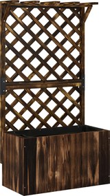 Outsunny Vyvýšený záhon, květináč s mříží, dřevěný květináč s treláží, zahradní mříž, 64 x 33 x 122 cm, vypálené dřevo