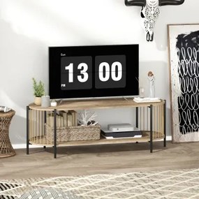 HOMCOM TV stolek Boheme až pro 55 palců s designem z papírového lanka a 2 otevřenými policemi 124x43,5x41 cm, přírodní