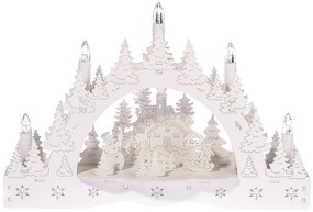 Vánoční LED svícen Zimní krajina, kostel a krmítko, 35 x 23 x 7,5 cm