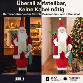 HOMCOM 120 cm zpívající a tancující Santa Claus, stojící animovaná vánoční postava s punčochou, pytlem, aktivovaná zvukem / dotykem