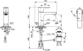 Ideal Standard Connect Air - Umyvadlová baterie SLIM s BlueStart s odtokovou garniturou, kartáčovaná zlatá A7008A2