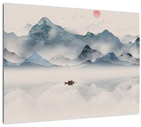 Skleněný obraz - Údolí modrých hor (70x50 cm)