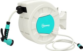 Zavlažovací buben Outsunny 20+2 m s 7 funkcemi trysky, nástěnně montovaný, 180° otáčivý, s automatickým navíjecím zámkem, světle šedý | Aosom