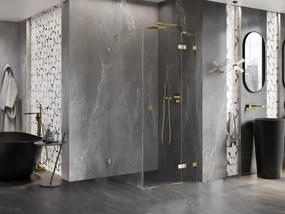 Mexen Lunar, výklopný sprchový kout pravý 100 x 100 cm, 8mm čiré sklo, zlatý profil, 834-100-100-50-00-P