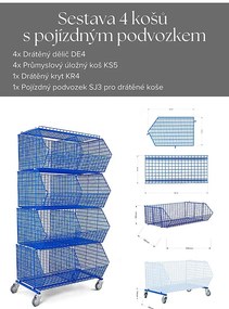 FEROPLAST spol. s.r.o Průmyslový úložný koš KS5, kompletní set 4 košů na kolečkách
