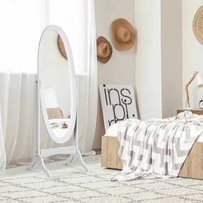 HOMCOM Oválné zrcadlo v stylu shabby chic s nastavitelným náklonem, 48D x 46Š x 147V cm, MDF Bílá