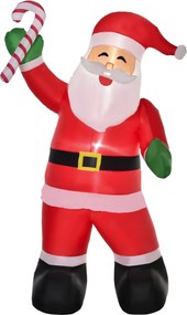 HOMCOM Nafukovací Santa Claus s LED osvětlením, včetně ventilátoru, upevňovacích lan, hřebíků do země, pytlů s pískem, 140cm x 85cm x 250cm