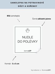 NUDLE DO POLÉVKY  – bílá samolepka na dózu, základní písmo, 5 x 5 cm | DomaLEP