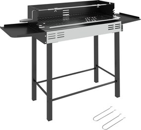 Outsunny gril na dřevěné uhlí pro kempování s grilovací mřížkou a rotisérií, skládací, přenosný, zahradní BBQ, nerezová ocel + kov, černý, 118 x 32 x
