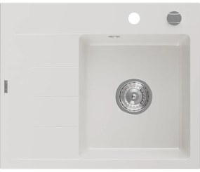 Mexen Ben, 1-komorový granitový dřez 600x500x190 mm, pravý + chromový sifon, bílá, 6523605000-20