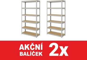 Akce 2x Regál 220x120x50 cm zinkovaný 6-policový, nosnost 1050 kg