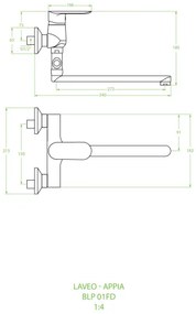 Laveo Appia, vanová/sprchová baterie nástěnná h-185, chromová, LAV-BLP_01FD