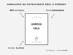 HOŘČICE CELÁ - omyvatelná samolepka na kořenky, výběr rozměrů Ø 5 cm / 5 x 5 cm / 6 x 8 cm | DomaLEP tvar: KOLEČKO, barva: BÍLÁ - ČERNÉ písmo, velikost: Ø 5 cm - tučné písmo