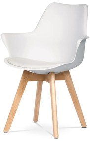 AUTRONIC Židle jídelní, bílá plastová skořepina, sedák ekokůže, nohy masiv přírodní buk