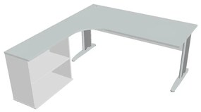 Sestava stolu a skříně pravá 180 cm - Hobis Cross CE 1800 H P Dekor stolové desky: šedá, Dekor lamino podnože: bílá, Barva nohou: Stříbrná