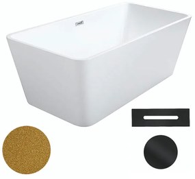 Besco Akrylátová volně stojící vana Evita Glam Z 160x80 Barva: Bílá/zlatá, Rozměry (cm): 160x80, Typ a barva výpustě: Click-Clack s přepadem, černá