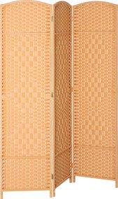 HOMCOM vnitřní paravan ze dřeva, 3-dílná skládací dělící stěna pro obývací pokoj, ložnici, 135 x 180 cm, světle hnědá