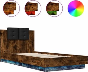 Rám postele s čelem a LED osvětlením kouřový dub 90 x 200 cm 3210035