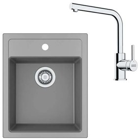 Franke - Kuchyňský set T113Š, tectonitový dřez SID 610-40 a baterie FS 3230.031, šedá/chrom 143.0687.333