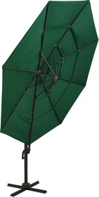 4stupňový zahradní slunečník s hliníkovou tyčí zelený 3 x 3 m 313829