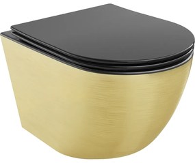 Mexen Lena WC mísa Rimless s pomalu padající deskou slim, duroplast, Matná černá/Zlatágeometrický vzor - 30224077