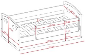 Dětská srdíčková postel JULIE se šuplíkem - bílá 180x80 cm