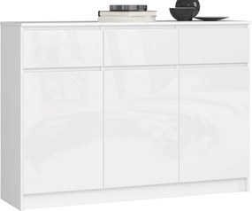 Komoda K140 3D3SZ bílá/bílý lesk