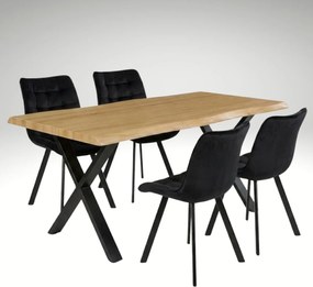 Vikio Jídelní set pro 4 osoby 160x90 cm dub noha X černá židle VJS236-4C-S