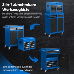 Costway Dílenský vozík 2 v 1 s kufrem a 8 přihrádkami a háčky a – modrý