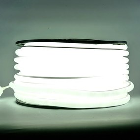 Easy Fix LED Neon hadice venkovní, 50 m, D-TYP jednostranný, ledově bílá, 3000 diod, bílý kabel, IP67, cívka