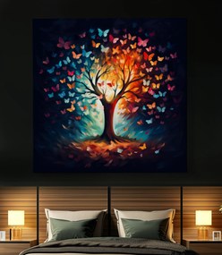 Obraz na plátně - Barevný motýlí strom života FeelHappy.cz Velikost obrazu: 140 x 140 cm