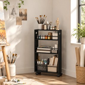 HOMCOM úzký pojízdný vozík se 3 policemi, 45 × 15 × 80 cm, černý