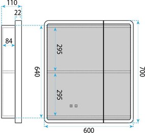 Rea Rea, LED zrcadlová skříňka s osvětlením 60x70 cm, plast, M1011-60, bílá-šedá, REA-M0100