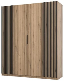 Šatní skříň KAJA 2LAM 2F | 200 cm | bez zrcadla | VYSOKÁ | evoke + černé lamely