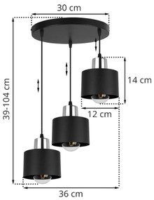 Závěsné svítidlo PANTA, 3x černé kovové stínítko, O, CH