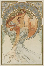 Obrazová reprodukce The Arts 4, Heavily Distressed (Beautiful Vintage Art Nouveau Lady) - Alfons / Alphonse Mucha, (26.7 x 40 cm)