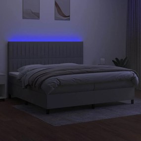 Box spring postel s matrací a LED světle šedá 200x200 cm textil 3135061