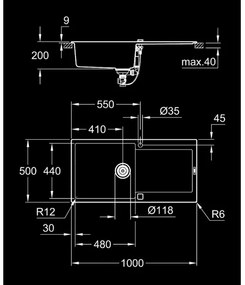 GROHE 31645AP0 - Dřez K500 1000 × 500 mm kámen/černá