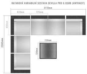 Deokork Ratanová variabilní sestava SEVILLA  pro 6 osob (antracit)