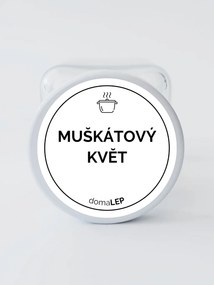Samolepka na kořenky MUŠKÁTOVÝ KVĚT bílá 5 cm tučné písmo