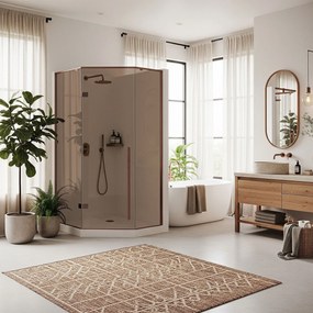 Rea Diamond, pětiúhelníkový sprchový kout 90 x 90 cm + bílá sprchová vanička Diamond, 6mm šedé sklo, měděná matná, KPL-K6966
