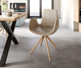 DELIFE Jídelní židle Ilia-Flex dřevěná podnož zaoblená mikrovlákno béžová vintage