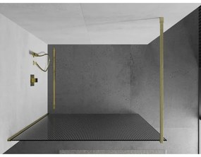 Mexen Kioto, sprchová zástěna Walk-In 100 x 200 cm, 8mm sklo s žebrovým vzorem, zlatý matný profil, 800-100-101-55-09