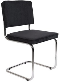 OnaDnes -20% Černá manšestrová jídelní židle ZUIVER RIDGE RIB s lesklým rámem