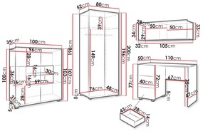Nábytek do studentského pokoje s LED bílým osvětlením CHEMUNG 1 - černý / lesklá černý