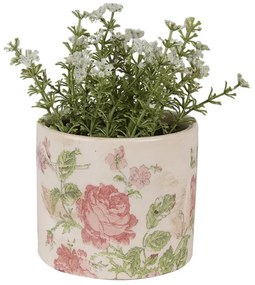 Béžový keramický obal na květináč s růžovými růžemi Valerie – 11x9 cm