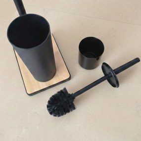 WC štětka s držákem na toaletní papír a bambusovou podložkou IVLO, 65 cm – černá